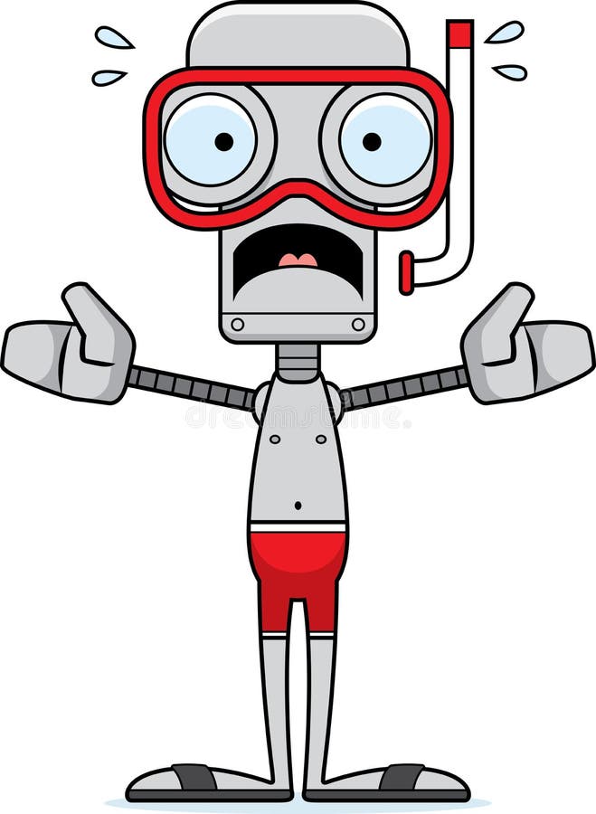 Cartoon Scared Snorkeler Robot Stock Vector - Illustration of sweating ...