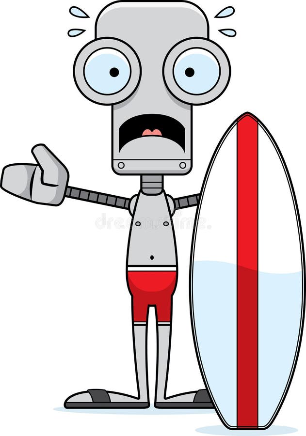 Cartoon Scared Surfer Robot Stock Vector - Illustration of bathing ...