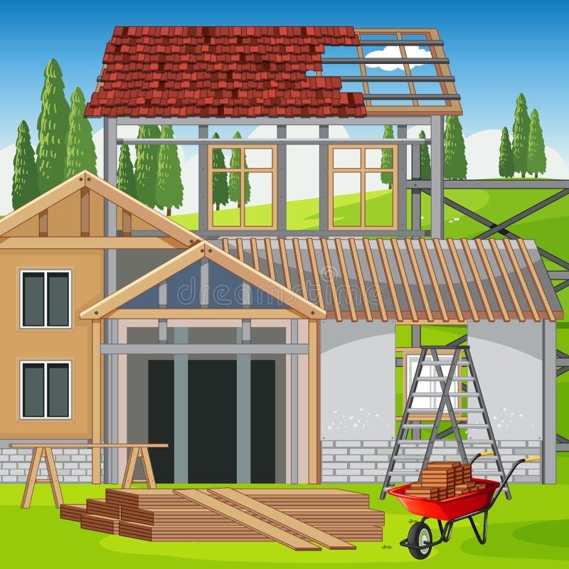 Cartoon Scene of Building Construction Site Stock Illustration ...
