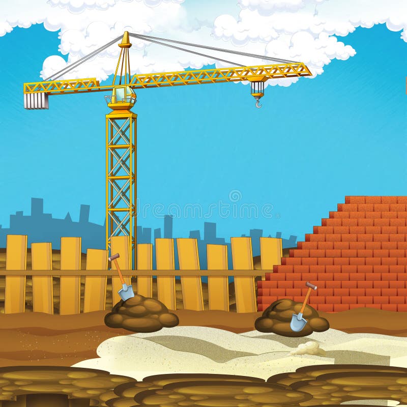 Cartoon Scene of Construction Site for Different Usage Illustration for ...