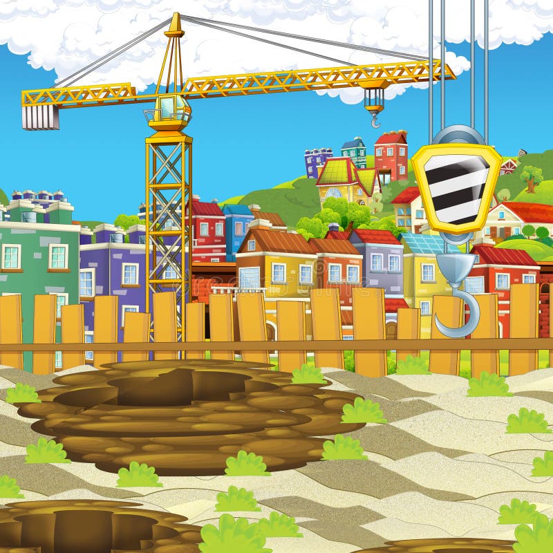 Cartoon Scene of Construction Site for Different Usage Illustration for ...