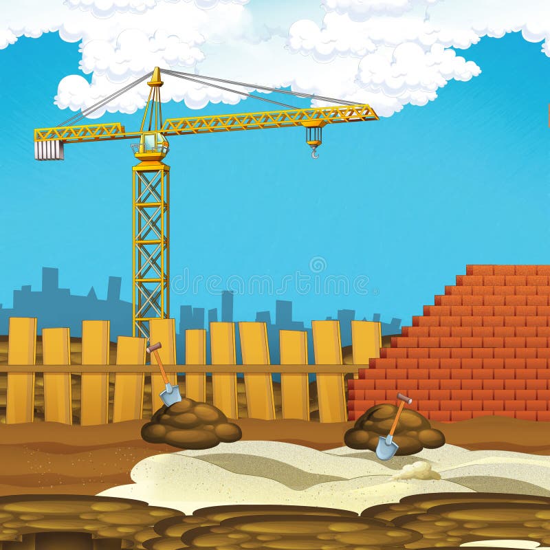 Cartoon Scene of Construction Site for Different Usage Illustration for ...