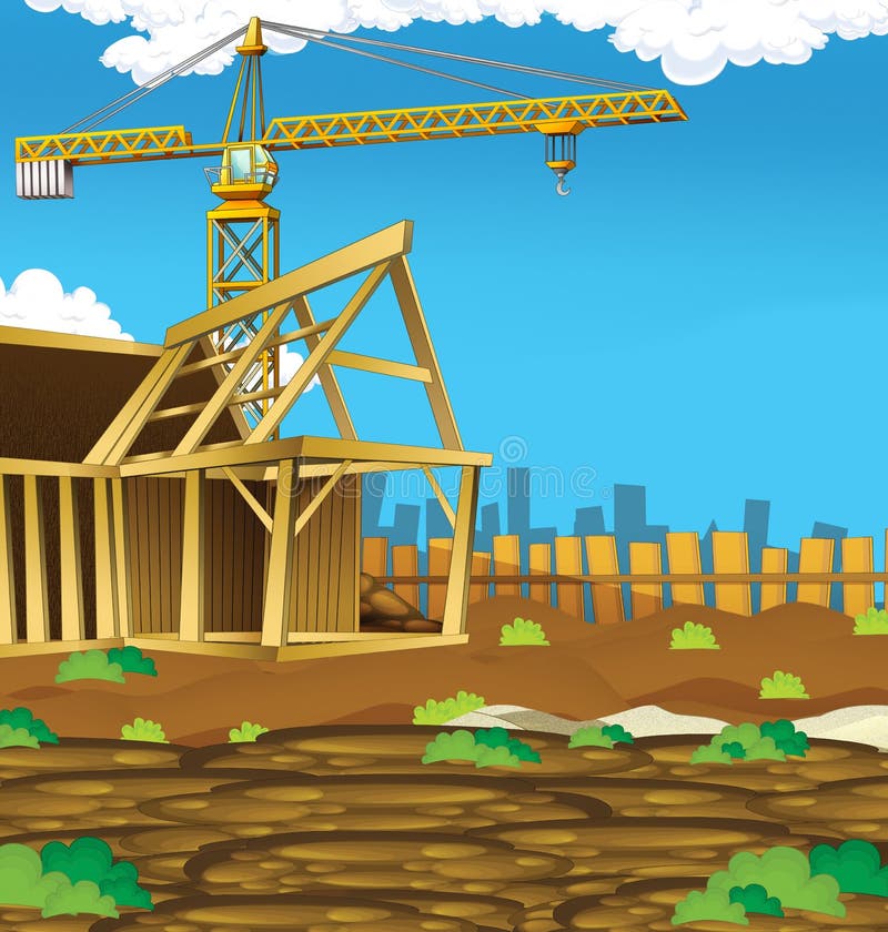 Cartoon Scene of Construction Site for Different Usage Illustration for ...
