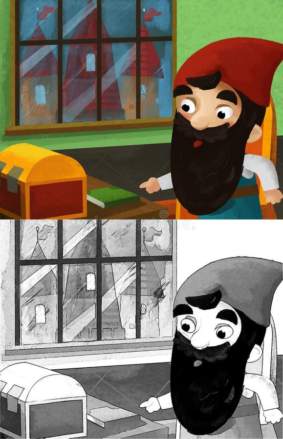 Cartoon Scene with Dwarf in the Castle Illustration Stock Illustration ...