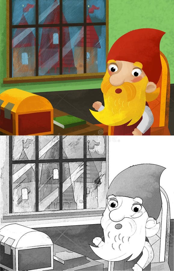 Cartoon Scene with Dwarf in the Castle Illustration Stock Illustration ...