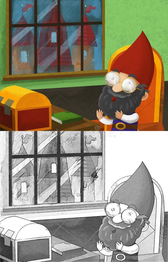 Cartoon Scene with Dwarf in the Castle Illustration Stock Illustration ...