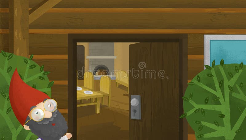 Cartoon Scene with Dwarfs in the Room Illustration Stock Illustration ...