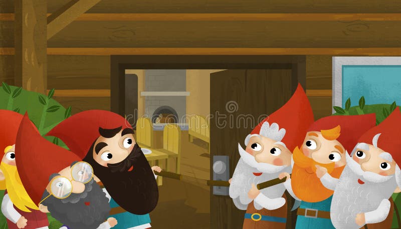 Cartoon Scene with Dwarfs in the Room Illustration Stock Illustration ...
