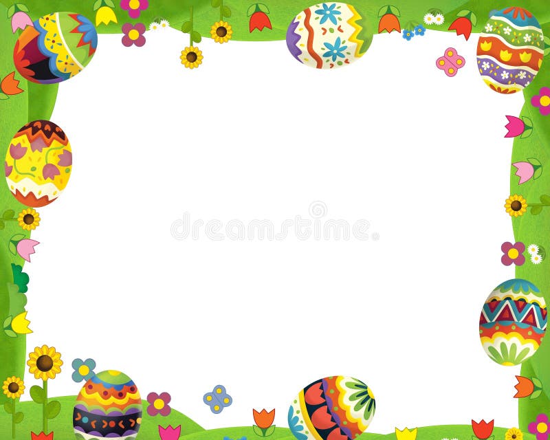 Cartoon Scene with Easter Eggs Frame Border with Space for Text ...