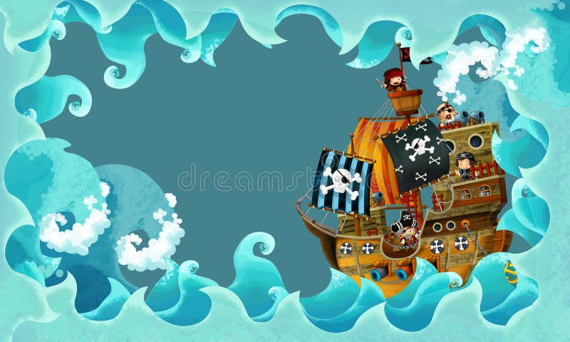 Cartoon Scene with Frame Border Pirate Theme with Space for Text ...