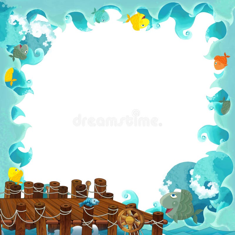 Cartoon Scene with Frame Border Pirate Theme with Space for Text ...