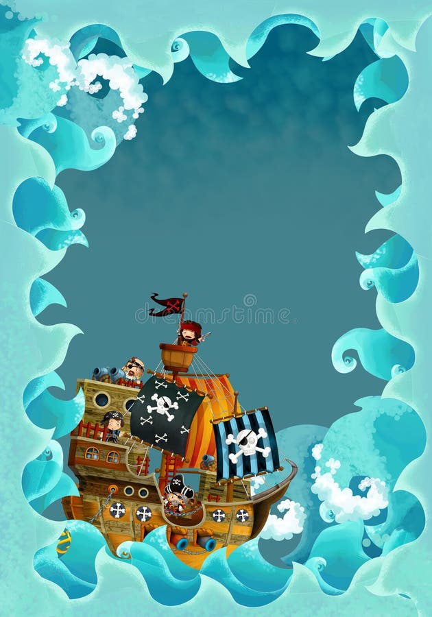 Cartoon Scene with Frame Border Pirate Theme with Space for Text ...