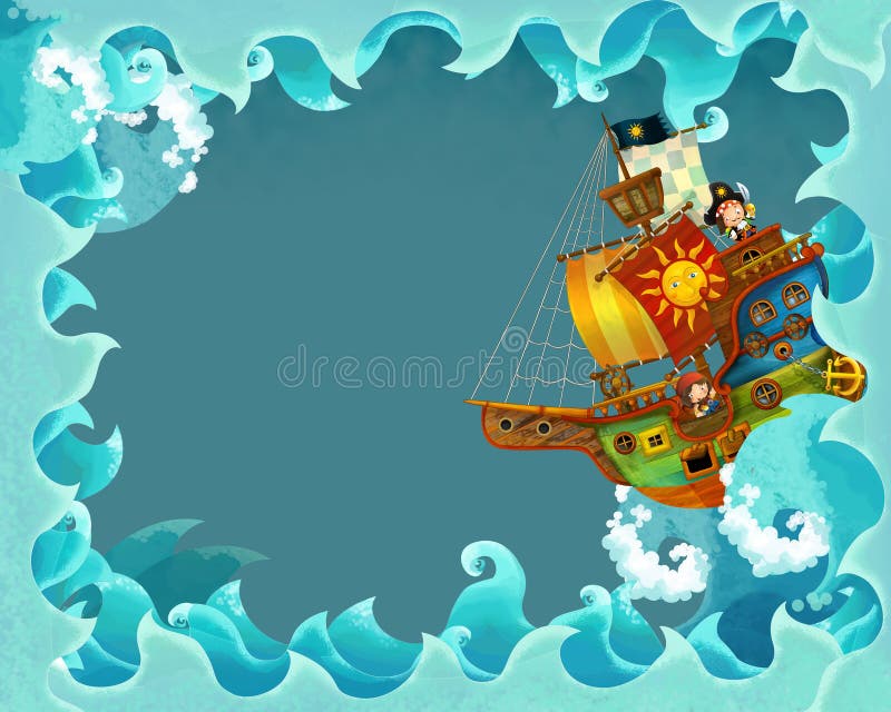Cartoon Scene with Frame Border Pirate Theme with Space for Text ...