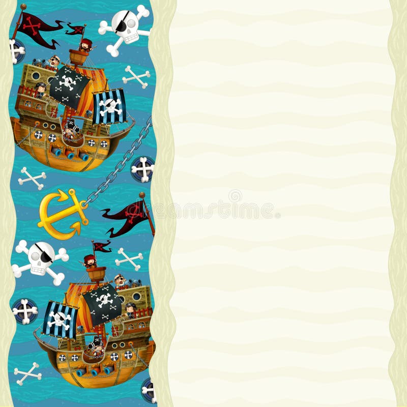 Cartoon Scene with Frame Border Pirate Theme with Space for Text ...