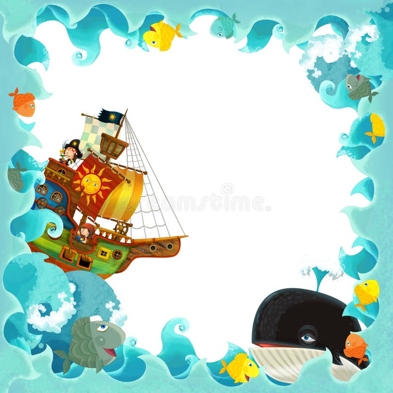 Cartoon Scene with Frame Border Pirate Theme with Space for Text ...
