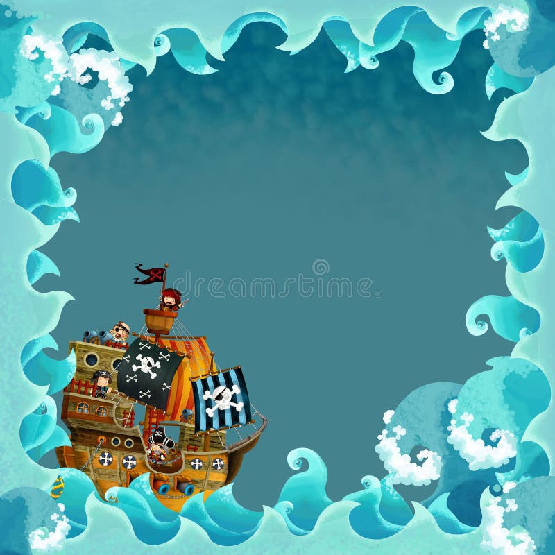Cartoon Scene with Frame Border Pirate Theme with Space for Text ...
