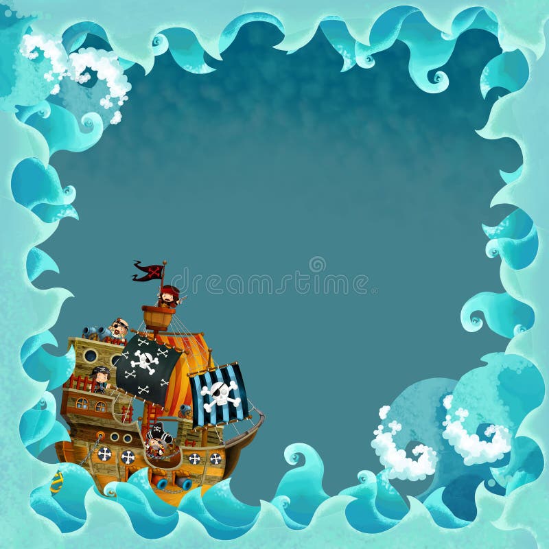 Cartoon Scene with Frame Border Pirate Theme with Space for Text ...