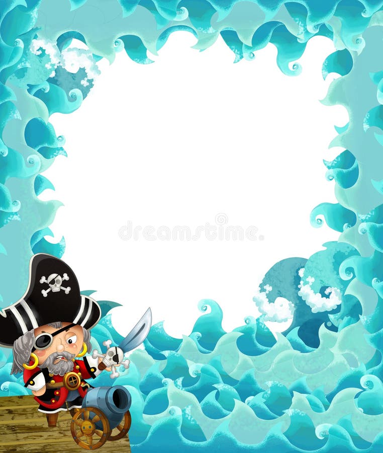 Cartoon Scene with Frame Border Pirate Theme with Space for Text ...