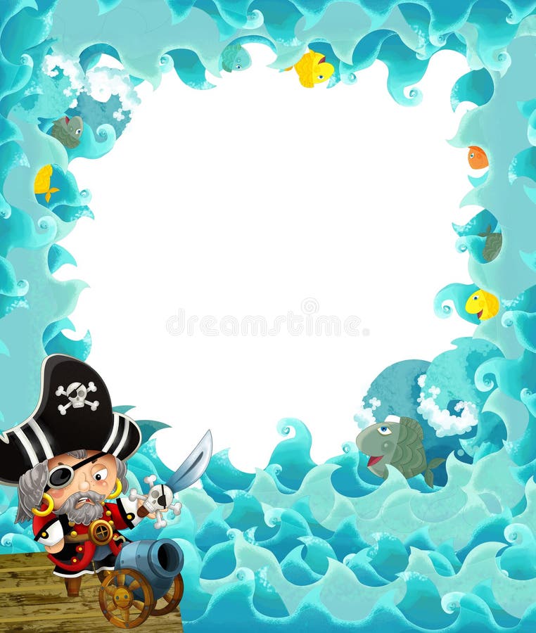 Cartoon Scene with Frame Border Pirate Theme with Space for Text ...