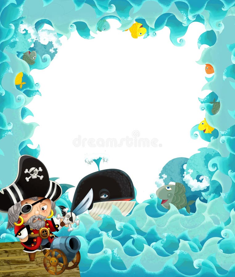 Cartoon Scene with Frame Border Pirate Theme with Space for Text ...