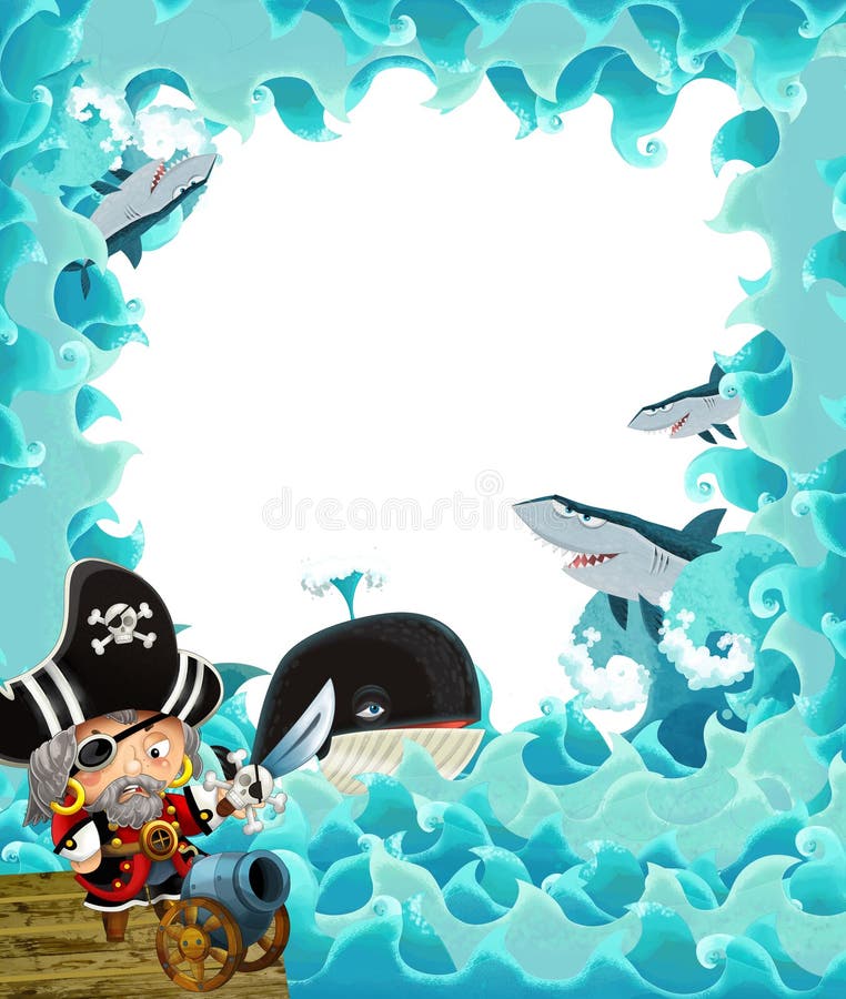 Cartoon Scene with Frame Border Pirate Theme with Space for Text ...