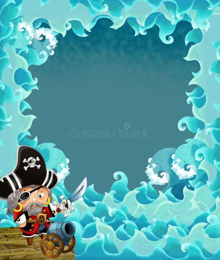 Cartoon Scene with Frame Border Pirate Theme with Space for Text ...