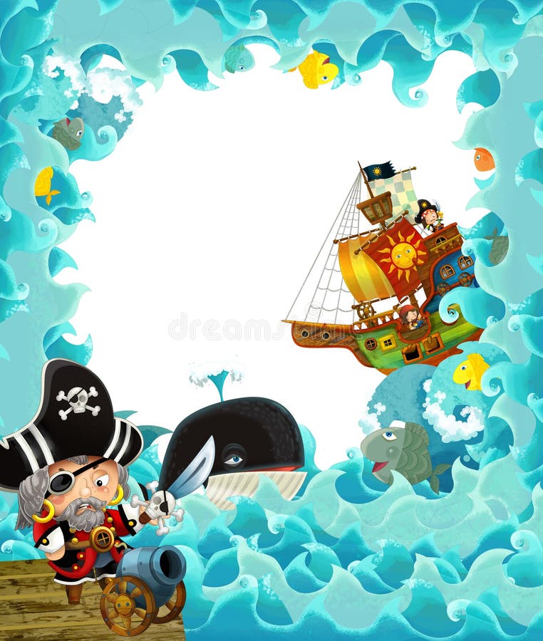 Cartoon Scene with Frame Border Pirate Theme with Space for Text ...