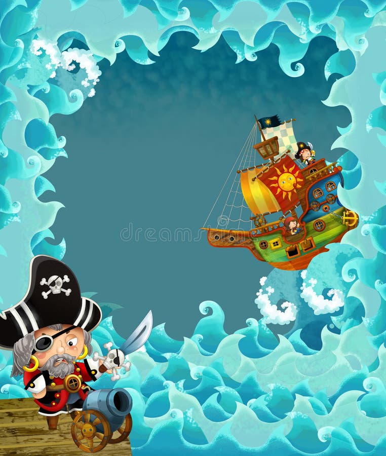 Cartoon Scene with Frame Border Pirate Theme with Space for Text ...