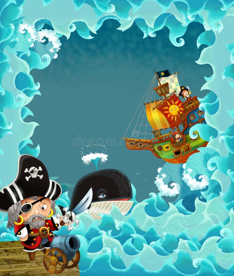 Cartoon Scene with Frame Border Pirate Theme with Space for Text ...