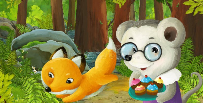 Cartoon Scene with Friendly Animal in the Forest Artistic Style Scene ...