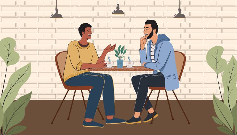 Cartoon Scene of Friendly Conversation between Two People Stock ...