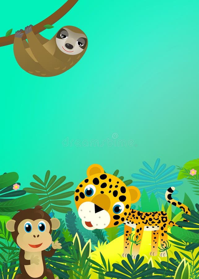 Cartoon Scene with Happy Tropical Animal Cat Jaguar Cheetah in the ... Cartoon Scene with Happy Tropical Animal Cat Jaguar Cheetah in the ...
