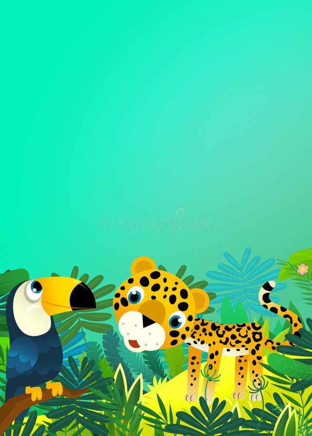 Cartoon Scene with Happy Tropical Animal Cat Jaguar Cheetah in the ... Cartoon Scene with Happy Tropical Animal Cat Jaguar Cheetah in the ...