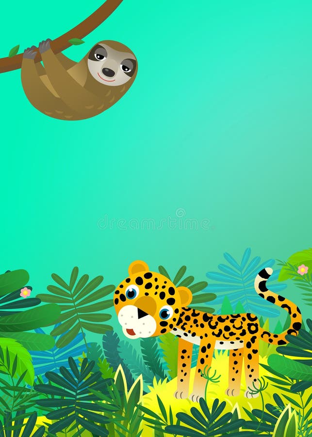 Cartoon Scene with Happy Tropical Animal Cat Jaguar Cheetah in the ... Cartoon Scene with Happy Tropical Animal Cat Jaguar Cheetah in the ...