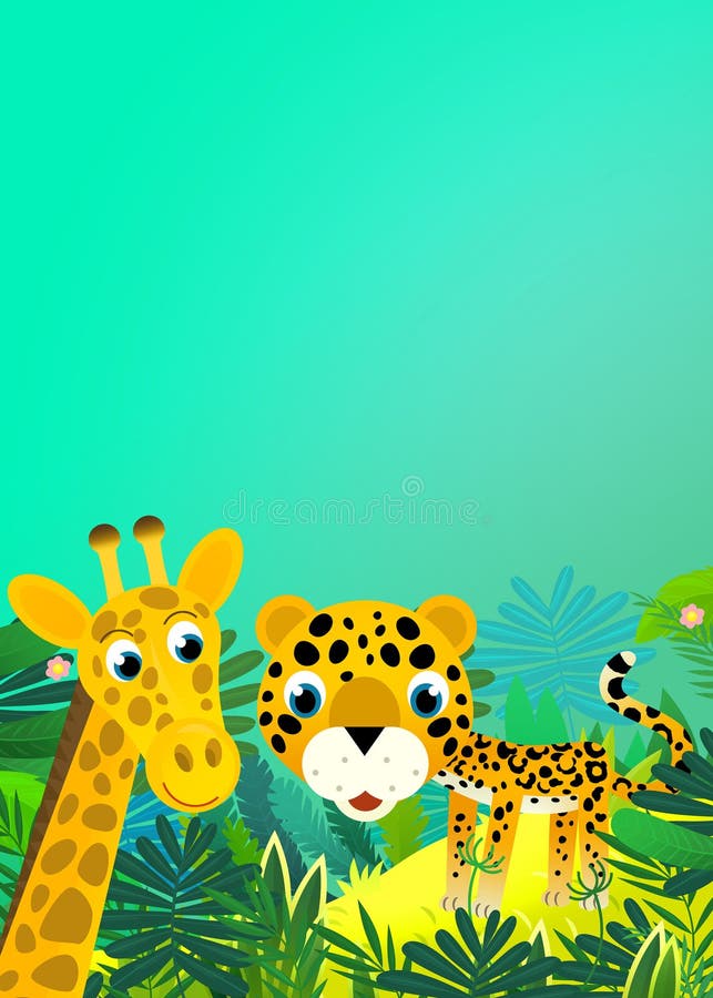 Cartoon Scene with Happy Tropical Animal Cat Jaguar Cheetah in the ... Cartoon Scene with Happy Tropical Animal Cat Jaguar Cheetah in the ...