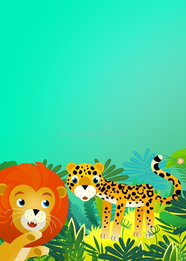 Cartoon Scene with Happy Tropical Animal Cat Jaguar Cheetah in the ... Cartoon Scene with Happy Tropical Animal Cat Jaguar Cheetah in the ...