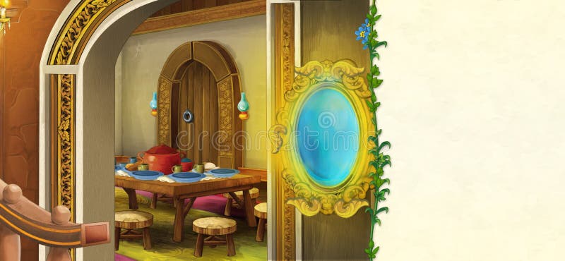 Cartoon Scene with Old Traditional Kitchen - with Frame and Space for ...