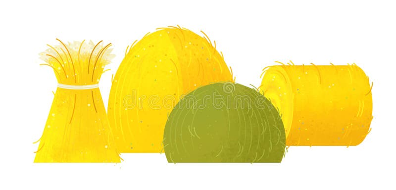 Cartoon Scene with Packed Hay Stack on White Background - Illustration ...