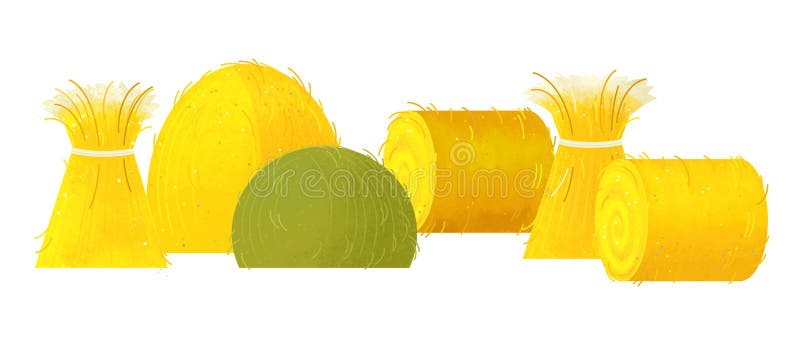 Cartoon Scene with Packed Hay Stack on White Background - Illustration ...