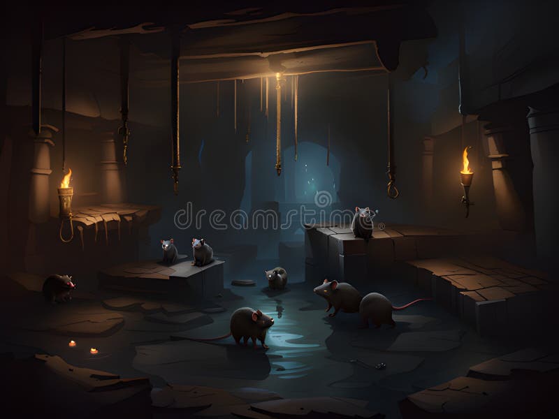 Cartoon Scene with Three Rat in a Cave Stock Illustration ...