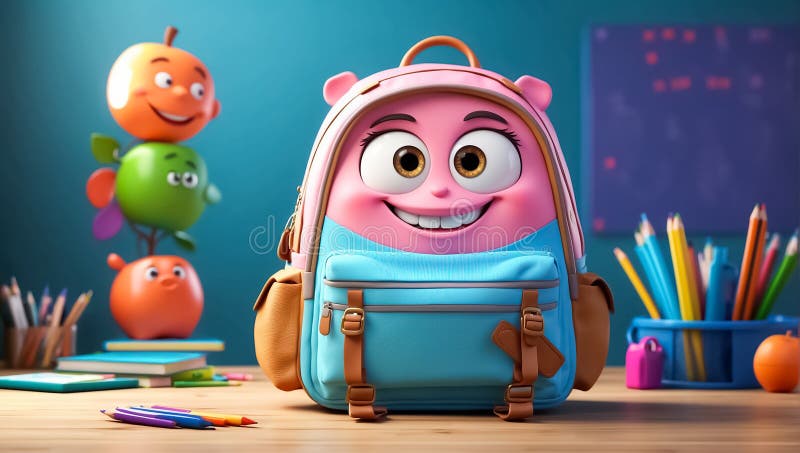 Cartoon School Backpack Eyes and Smile Creative Happy Stock ...