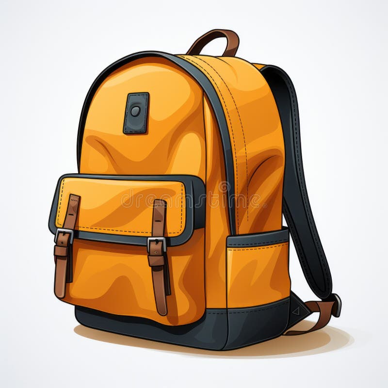 Minimalist Cartoon Backpack Illustration in Vibrant Yellow Stock ...