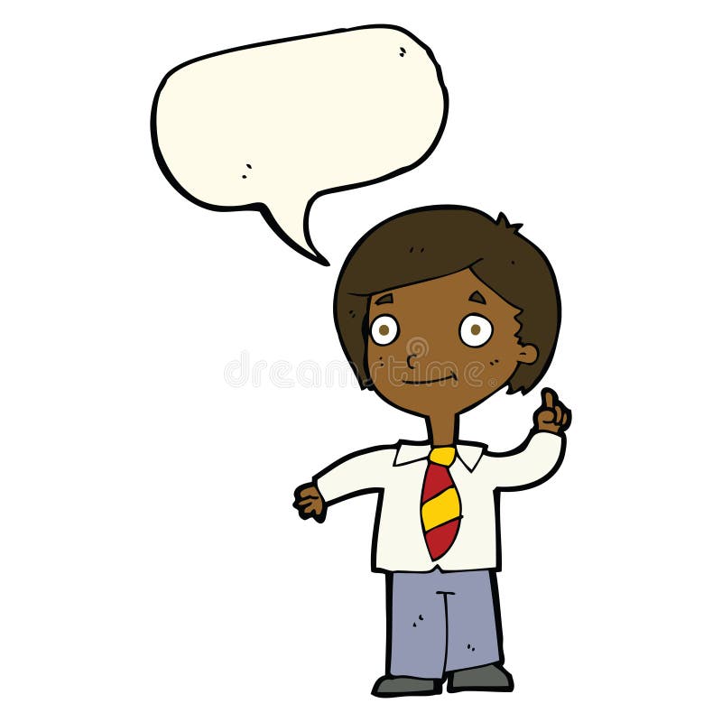 Cartoon School Boy Answering Question with Speech Bubble Stock ...