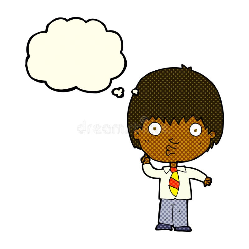 Cartoon School Boy Answering Question with Thought Bubble Stock Illustration - Illustration of ...