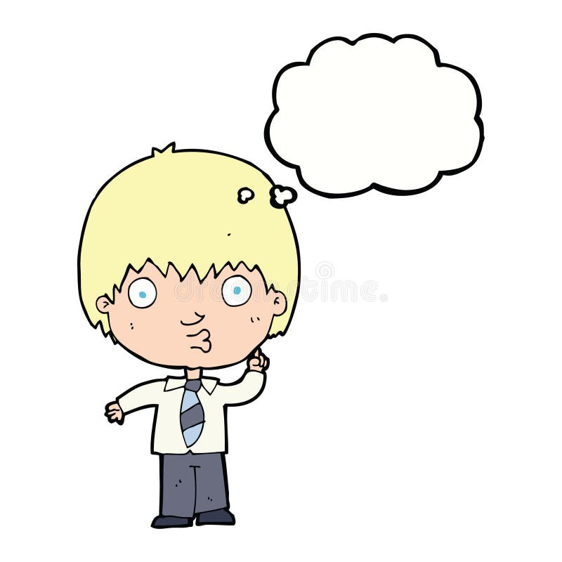 Cartoon School Boy Answering Question with Thought Bubble Stock Illustration - Illustration of ...