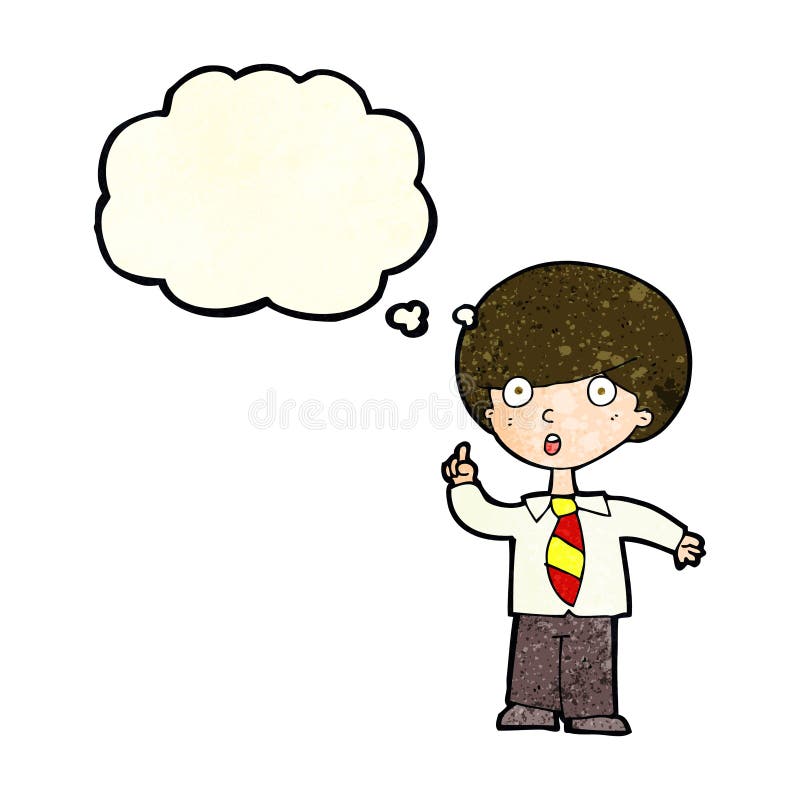 Cartoon School Boy Answering Question with Thought Bubble Stock Illustration - Illustration of ...