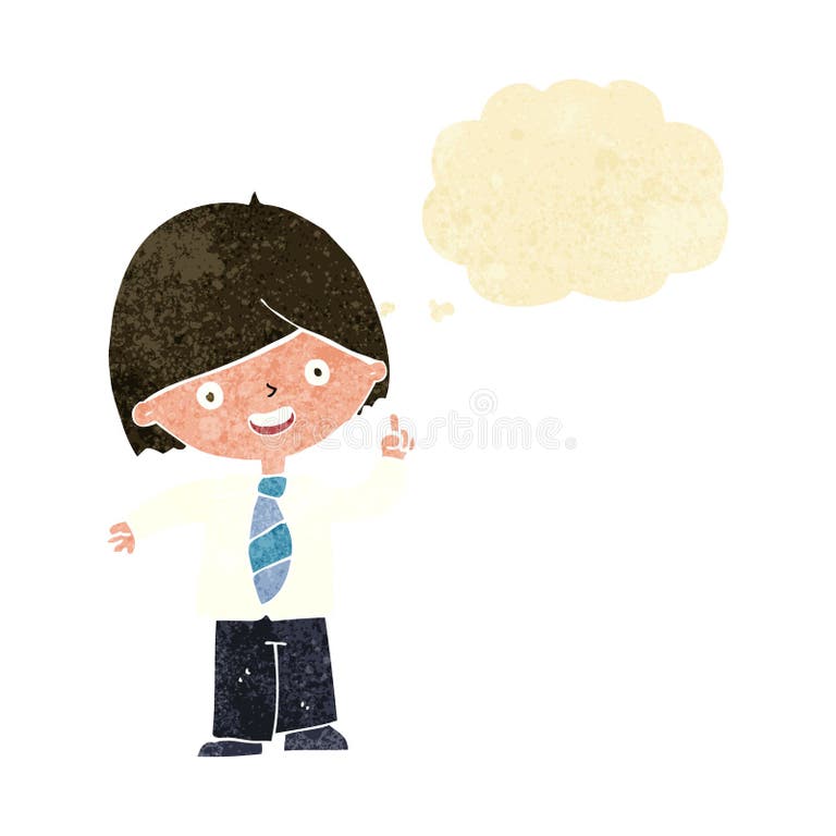 Cartoon School Boy Answering Question with Thought Bubble Stock Illustration - Illustration of ...