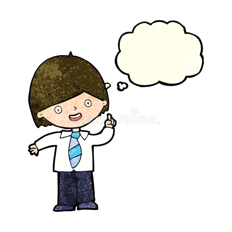 Cartoon School Boy Answering Question with Thought Bubble Stock Illustration - Illustration of ...