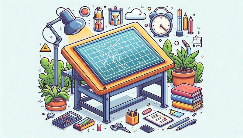 Cartoon School Drafting Table for Education and Learning Stock ...