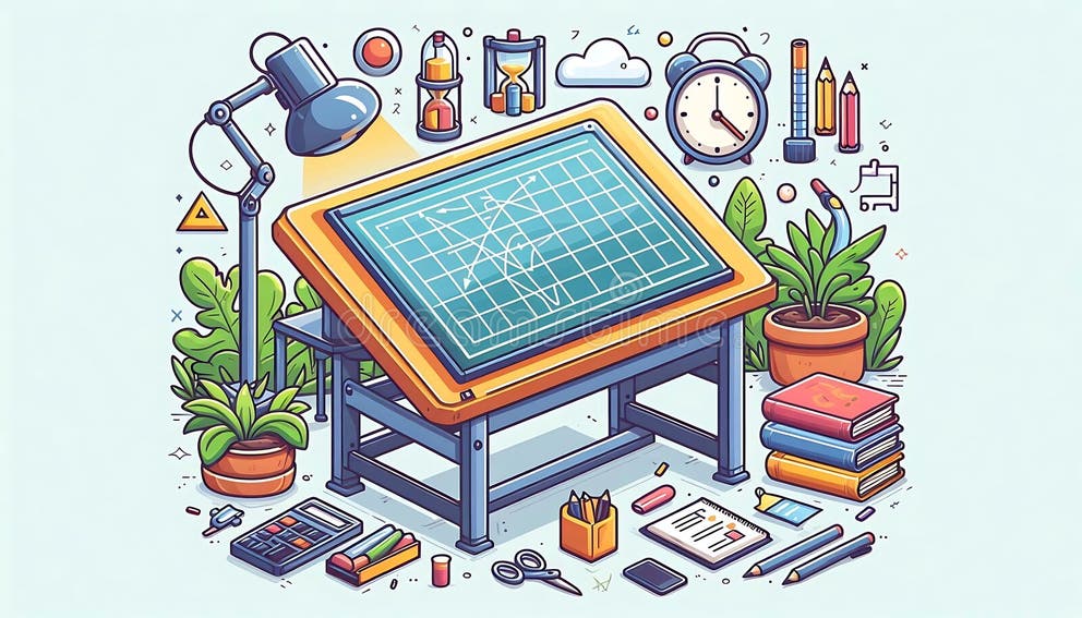 Cartoon School Drafting Table for Education and Learning Stock ...